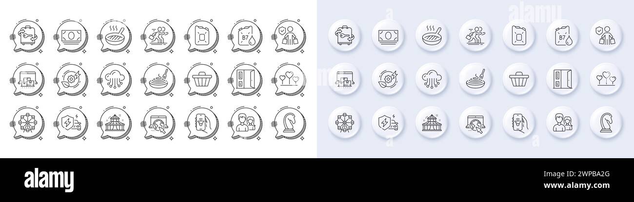 Circus, Car charging and Shop cart line icons. For web app, printing. Line icons. Vector Stock ...