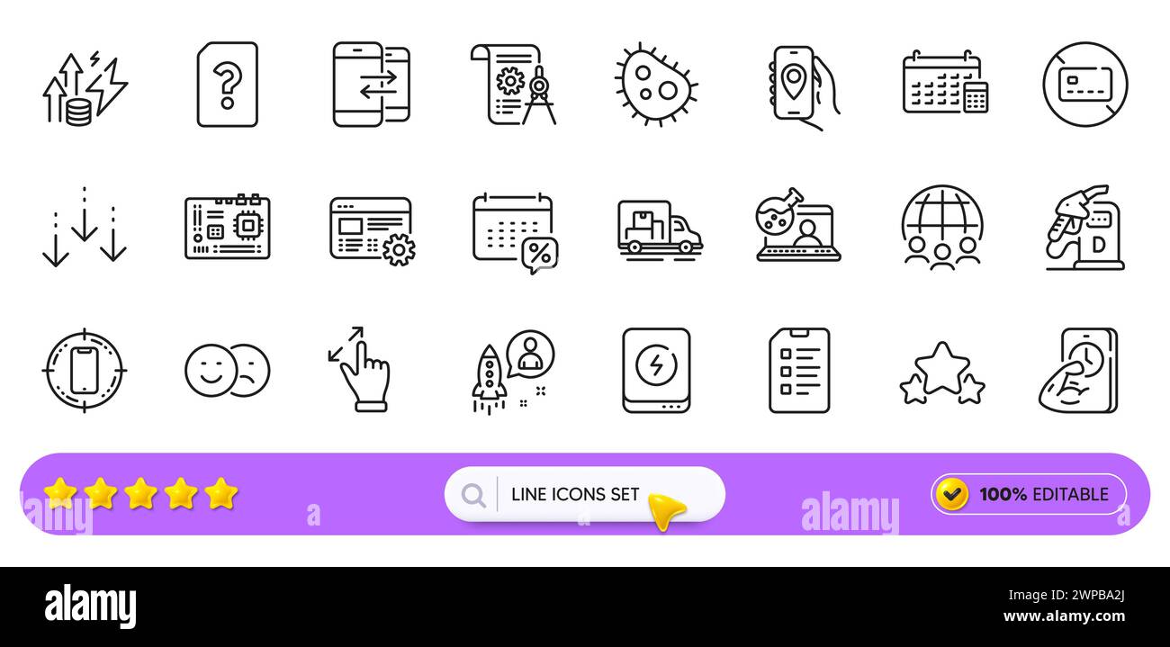 Checklist, Diesel station and Energy inflation line icons for web app. Pictogram icon. Line ...