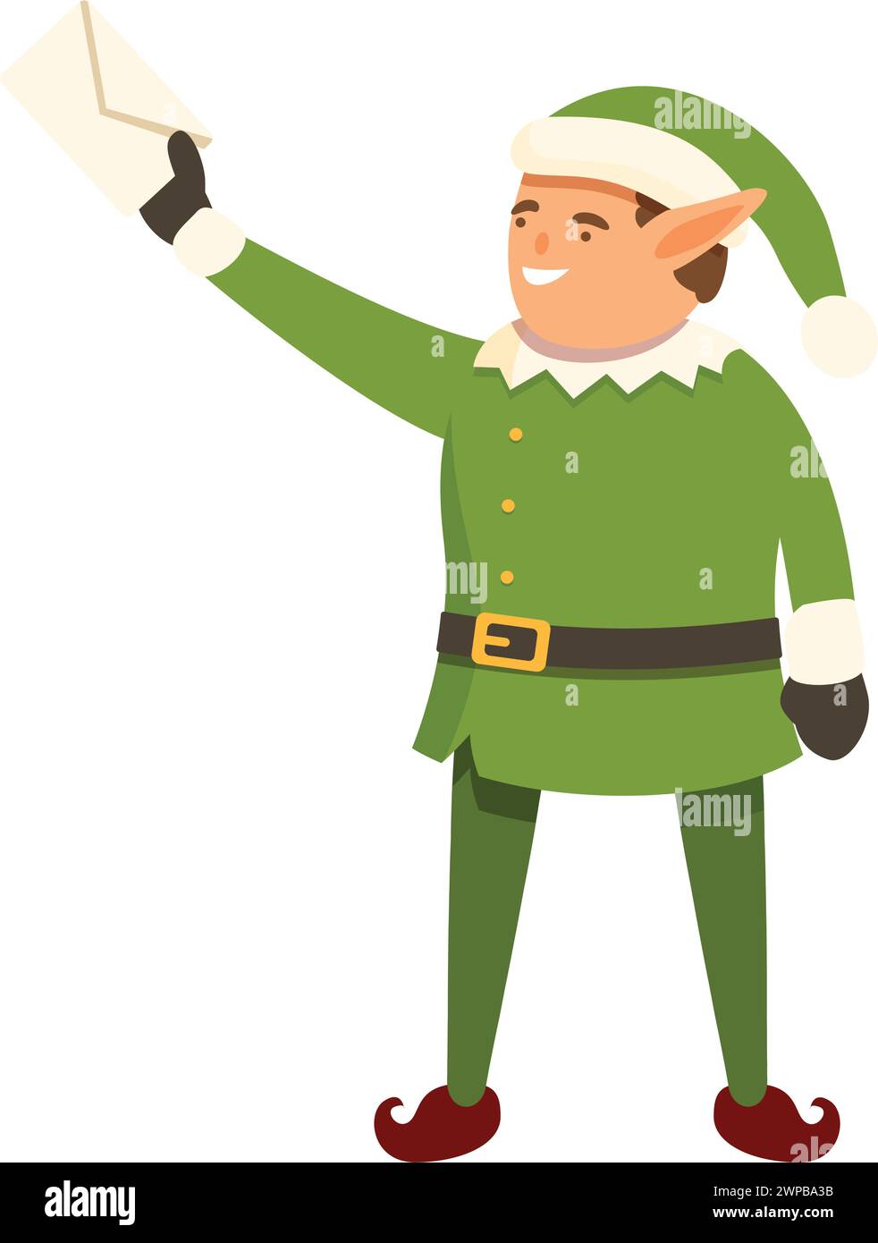 Elf give festive mail icon cartoon vector. Christmas party. Fairy ...