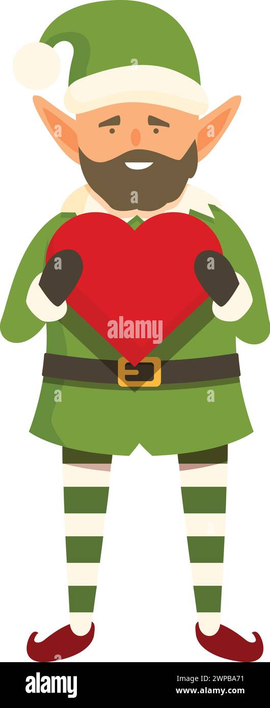 Elf take red heart icon cartoon vector. Love holiday party. Xmas ...