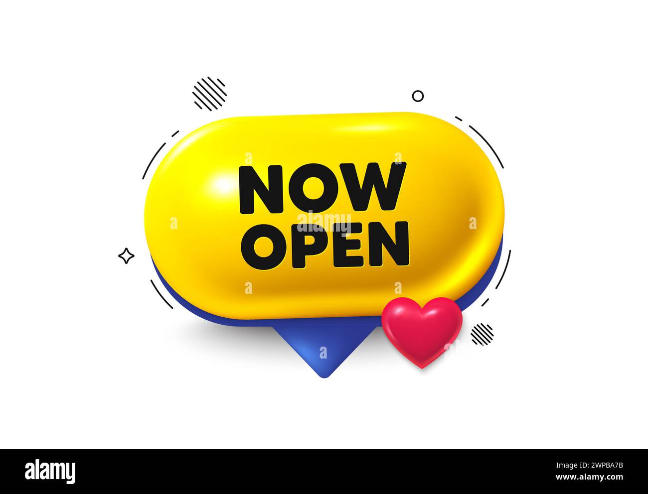 Now open tag. Promotion new business sign. Offer speech bubble 3d icon ...