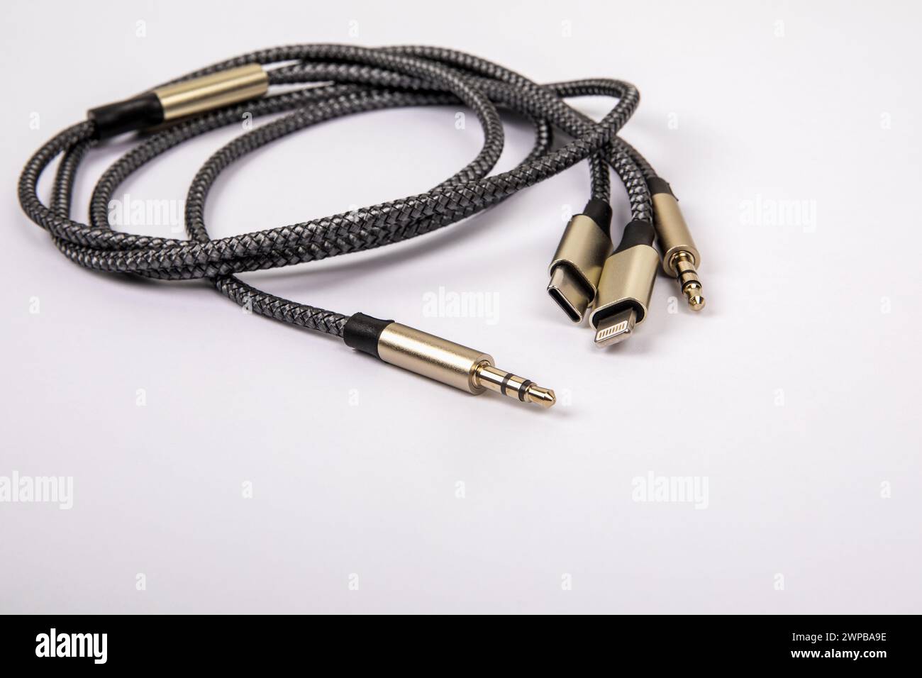 3 In 1 Type-C3.5mm Jack Aux Cable on white background. Object Stock ...