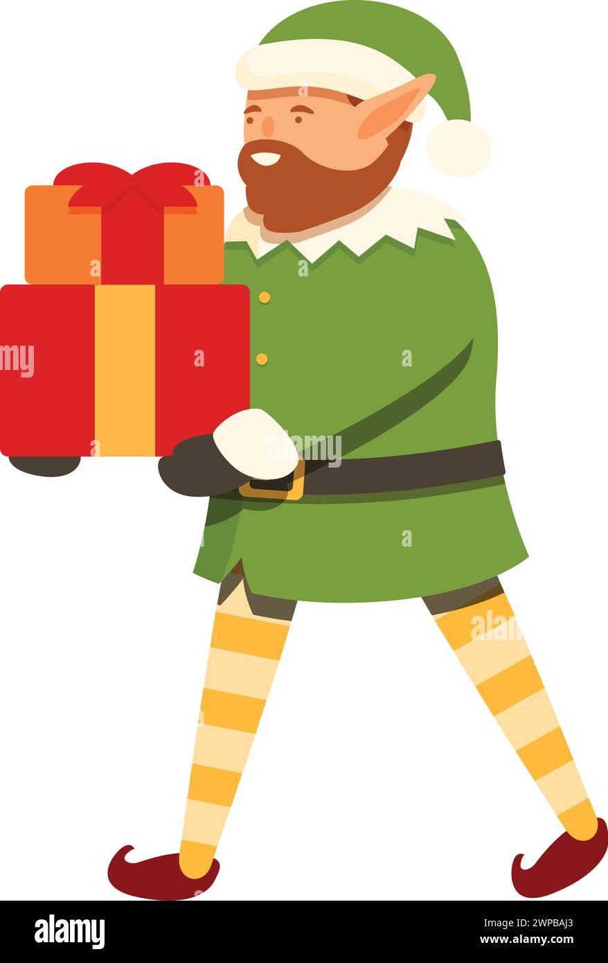 Take big stack of gifts icon cartoon vector. Fairy cute. Folk tiny ...