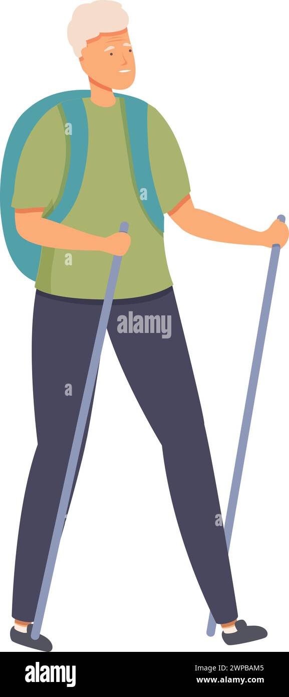 Happy active person icon cartoon vector. Mature man. Travel vacation ...