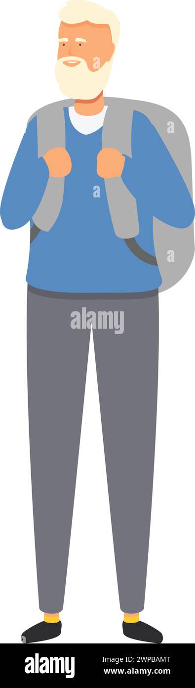 Senior man activity icon cartoon vector. Travel active backpack. Mature ...