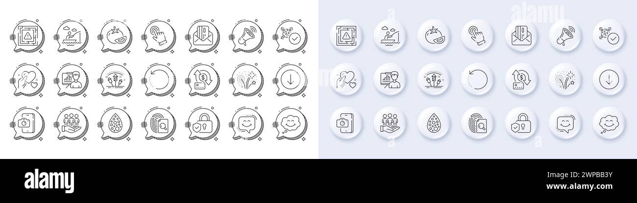 Presentation board, Artificial colors and Security lock line icons. For web app, printing. Line ...