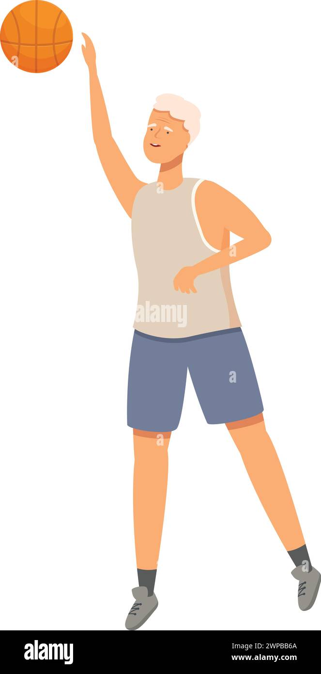Older person shoot icon cartoon vector. Basketball play. Active care ...