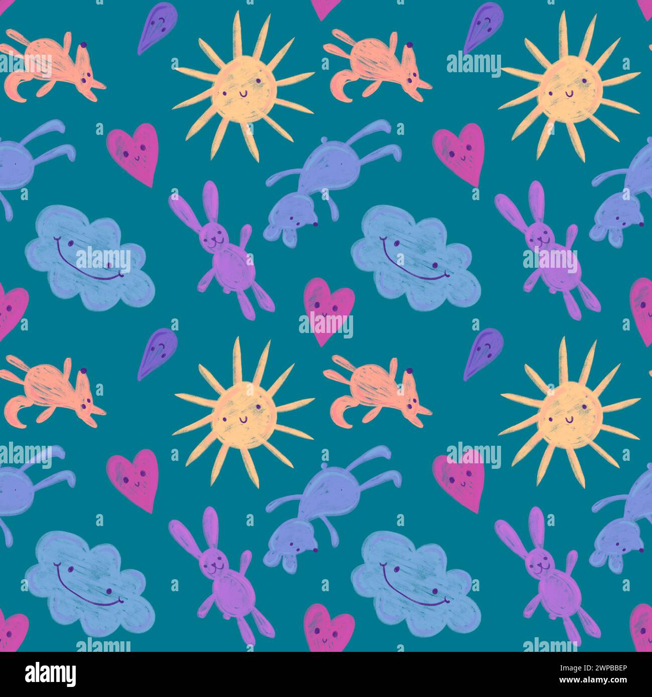 Cartoon scribble animals seamless bears and rabbit and fox and sun and ...