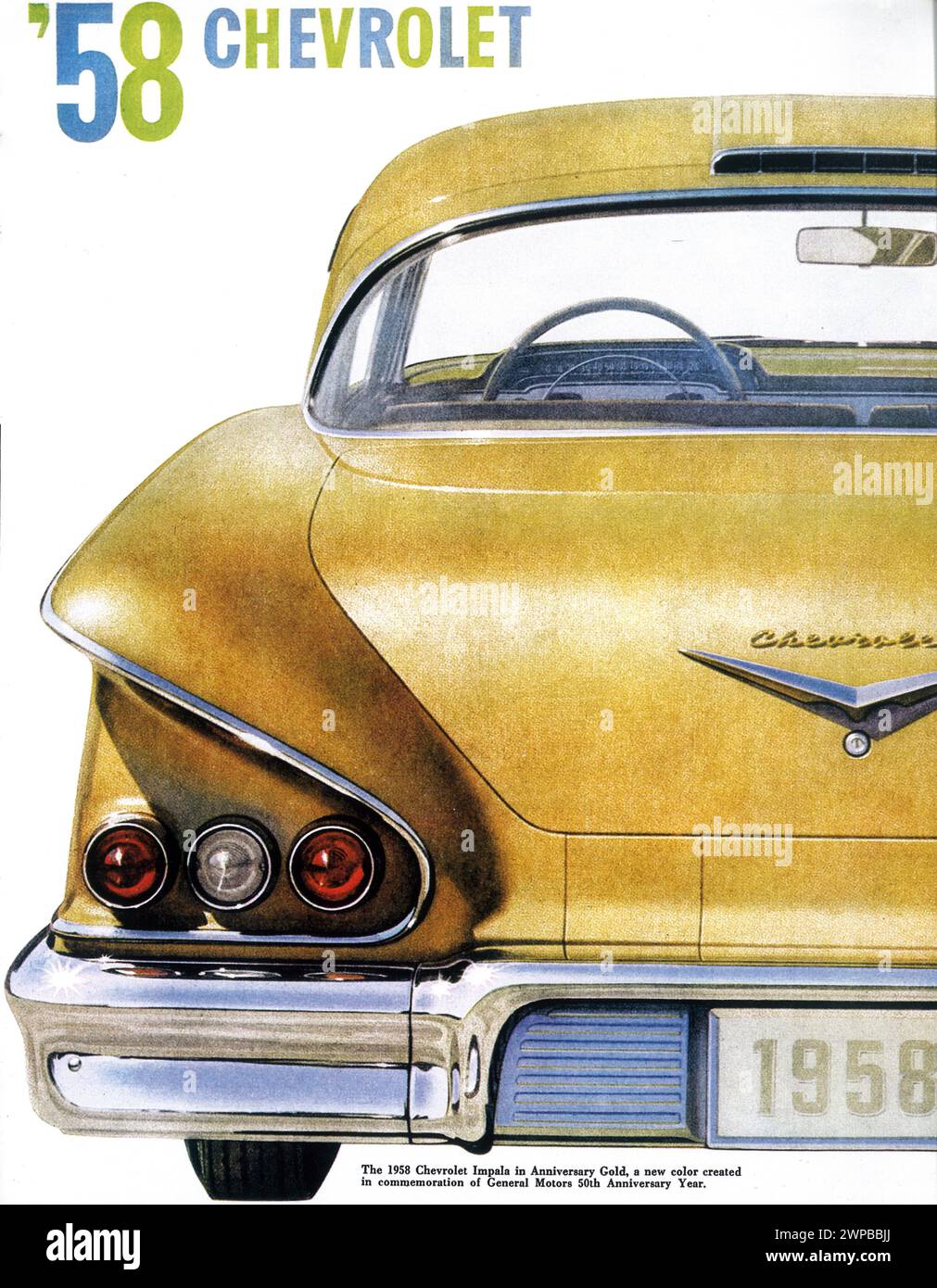 1958 Chevrolet Impala Anniversary Gold Print Ad Stock Photo - Alamy