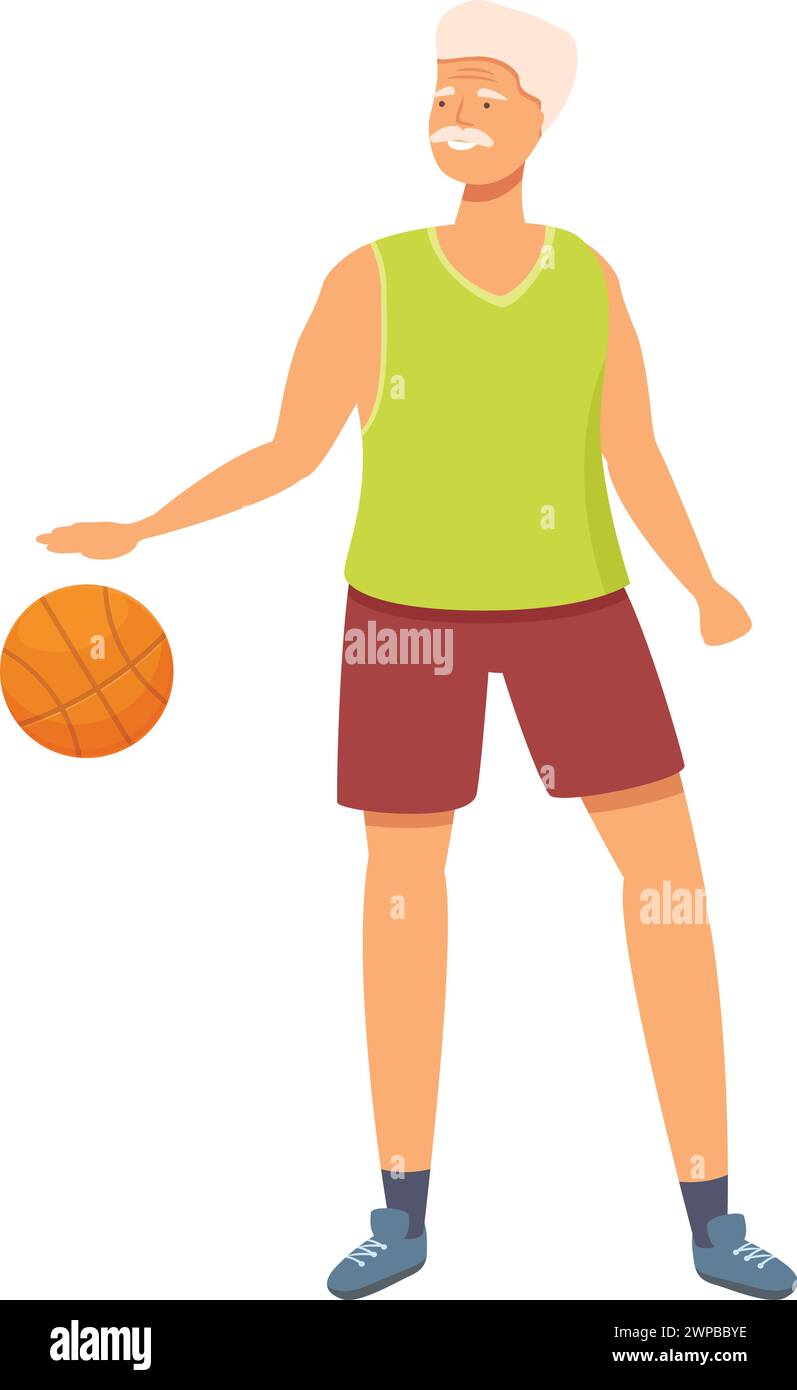 Happy grandpa basketball play icon cartoon vector. Adult fitness. Sport ...