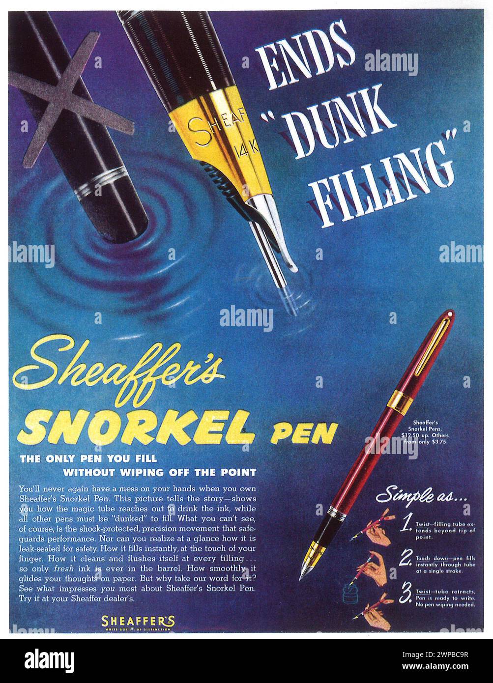 1953 Sheaffer's Snorkel fountain pens print ad Stock Photo - Alamy