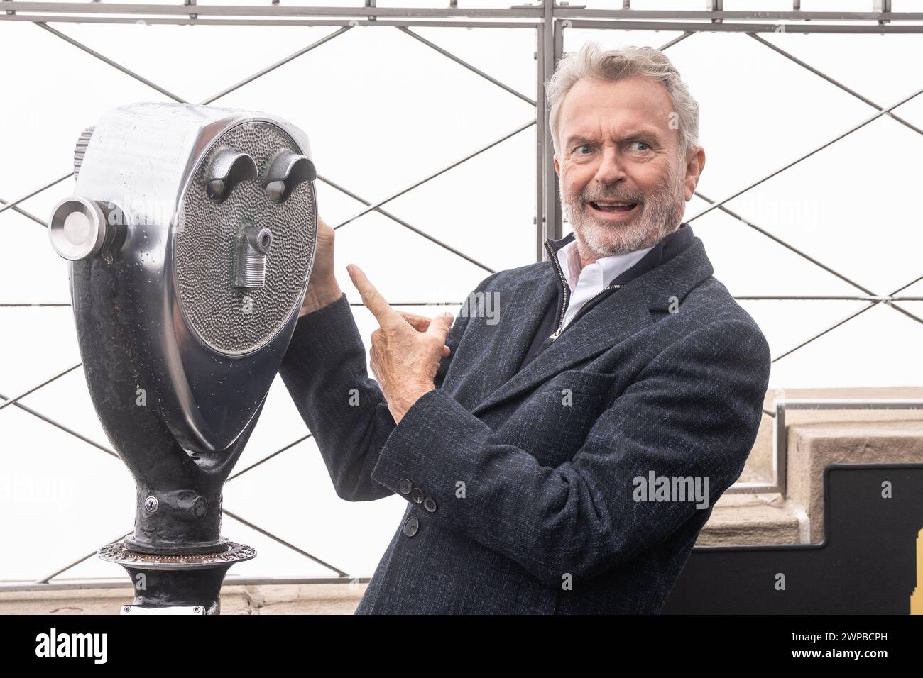 New York, USA. 06th Mar, 2024. Sam Neill visits Empire State Building ...