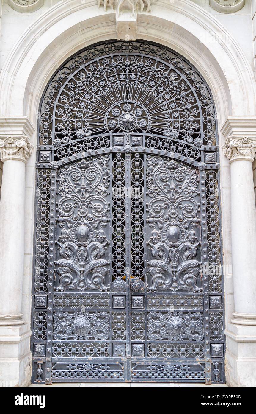 Architectural detail, view of a wrought iron gate Stock Photo - Alamy