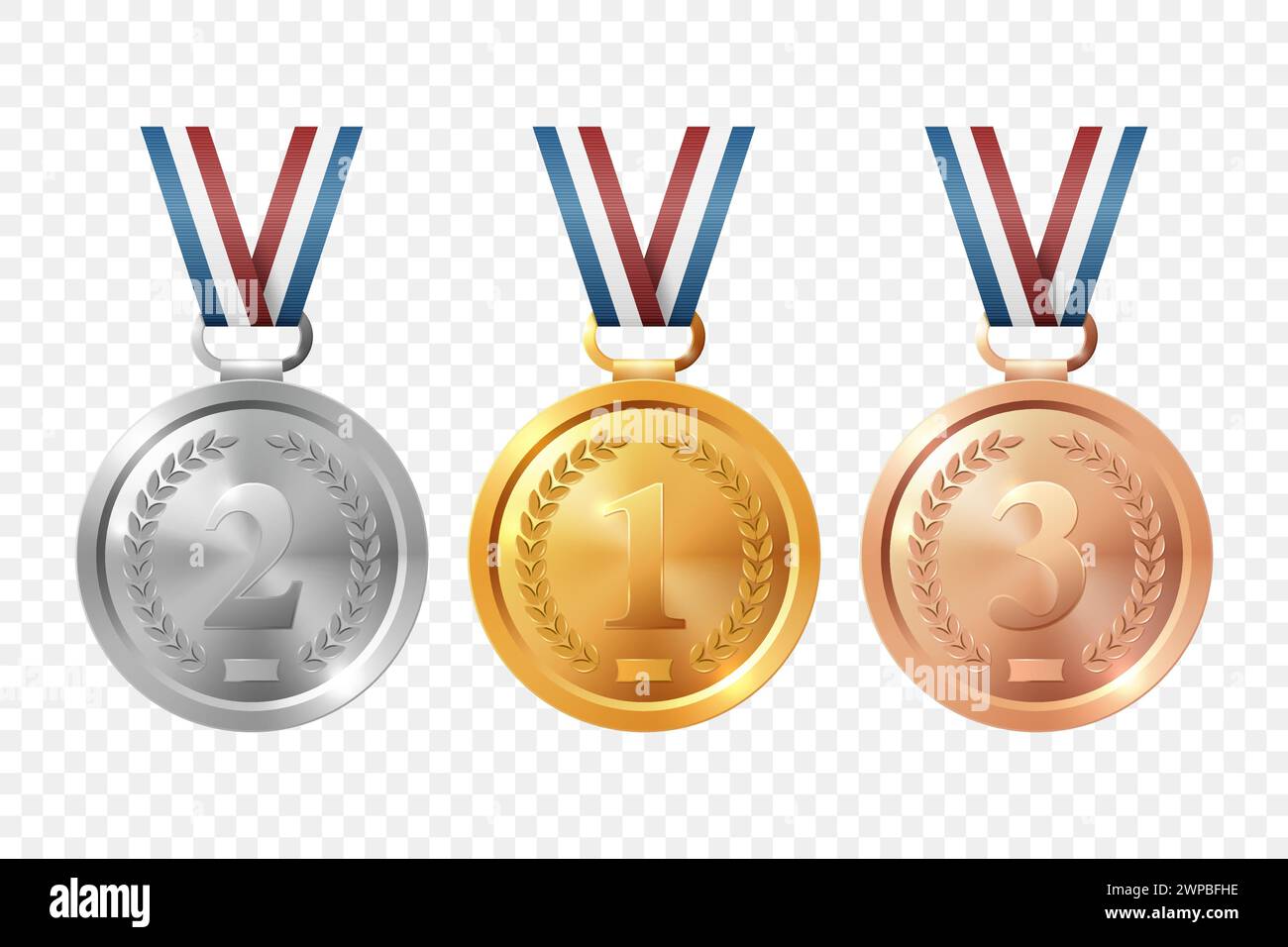 Vector Realistic Golden, Silver, Bronze Award Medal Icon Set, Closeup ...