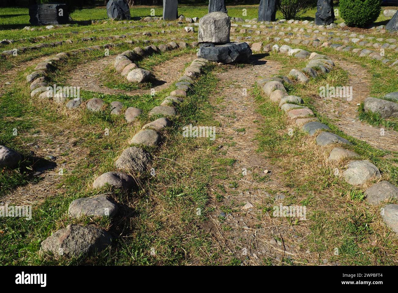 Stone labyrinth near the Devil's Stul rock on Lake Onega. Zaozerye ...