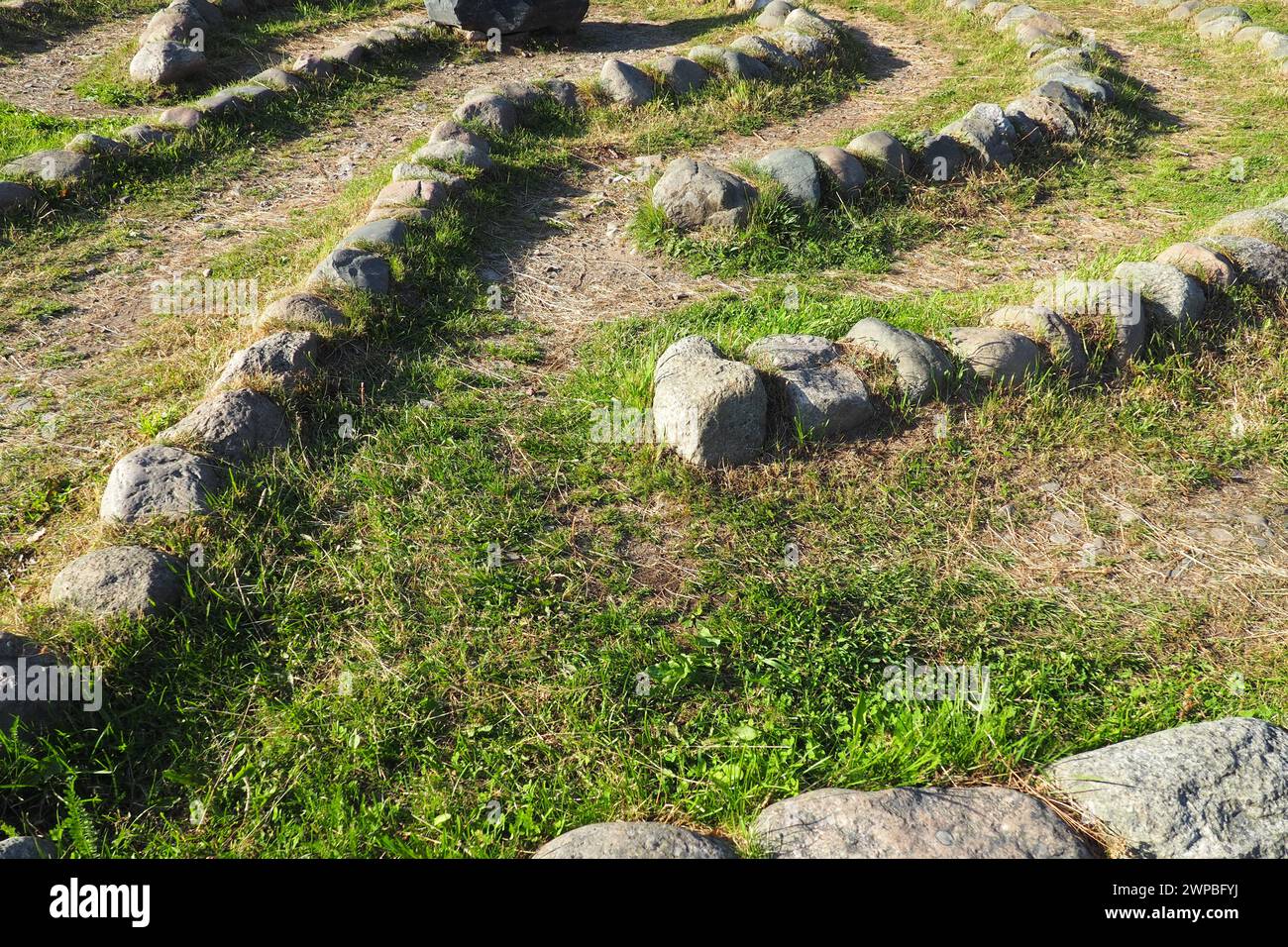 Stone labyrinth near the Devil's Stul rock on Lake Onega. Zaozerye ...