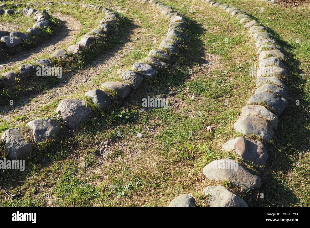 Stone labyrinth near the Devil's Stul rock on Lake Onega. Zaozerye ...
