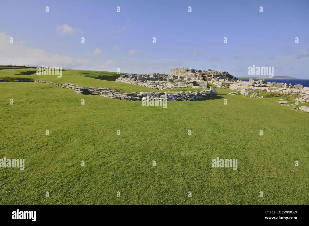 The Broch of Gurness, an Iron Age broch village on the northeast coast ...