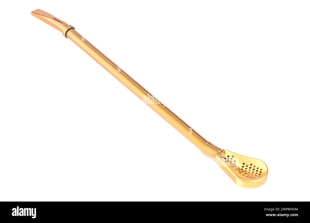 Golden Yerba Mate Bombilla, spoon bombilla. 3D rendering isolated on ...