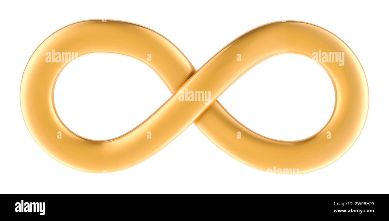 Golden Infinity symbol, 3D rendering isolated on white background Stock ...