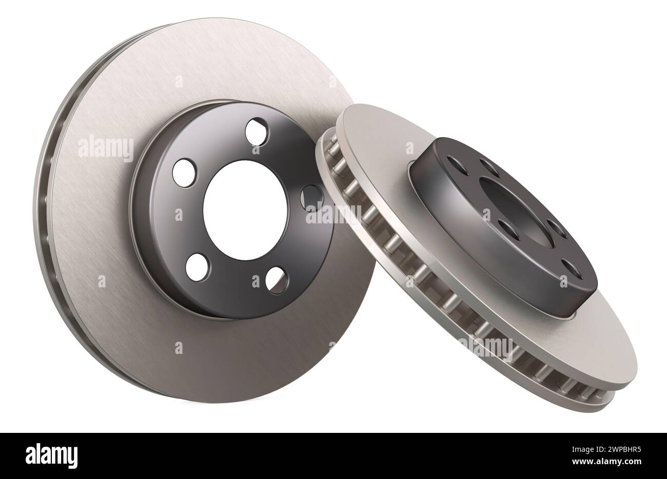 Two Car Disc Brake Rotors, 3D rendering isolated on white background ...