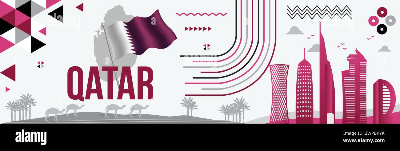 Qatar National Day Banner Design with Qatari Flag, National colors ...