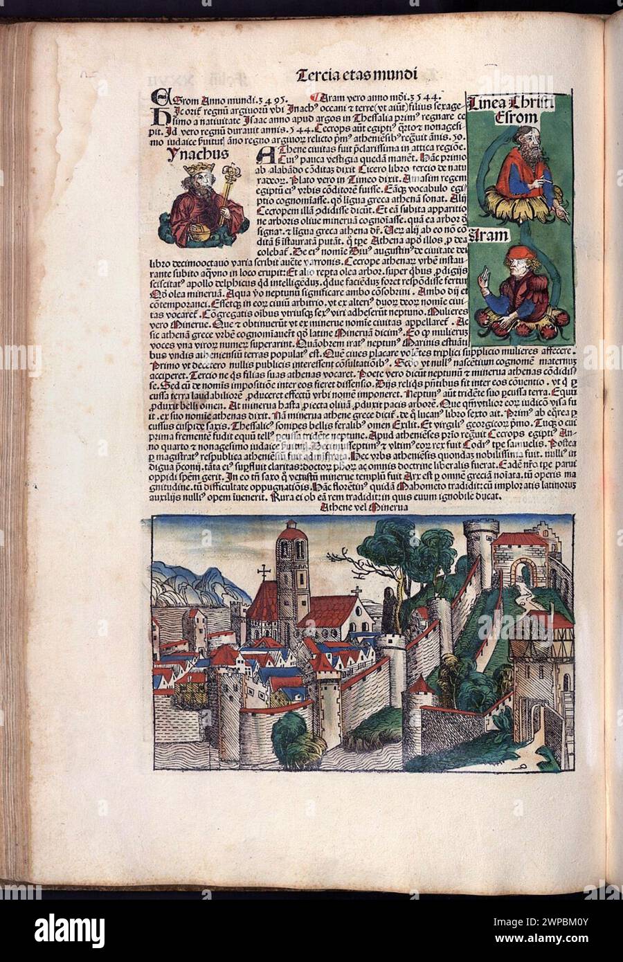 Beautiful woodcut pages from the 1493 Nuremberg Chronicle, which is an ...