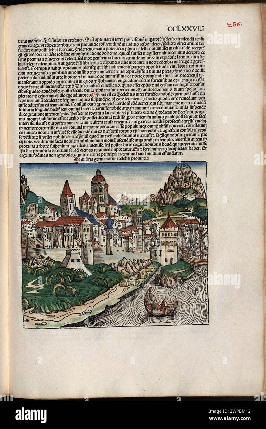Beautiful woodcut pages from the 1493 Nuremberg Chronicle, which is an ...