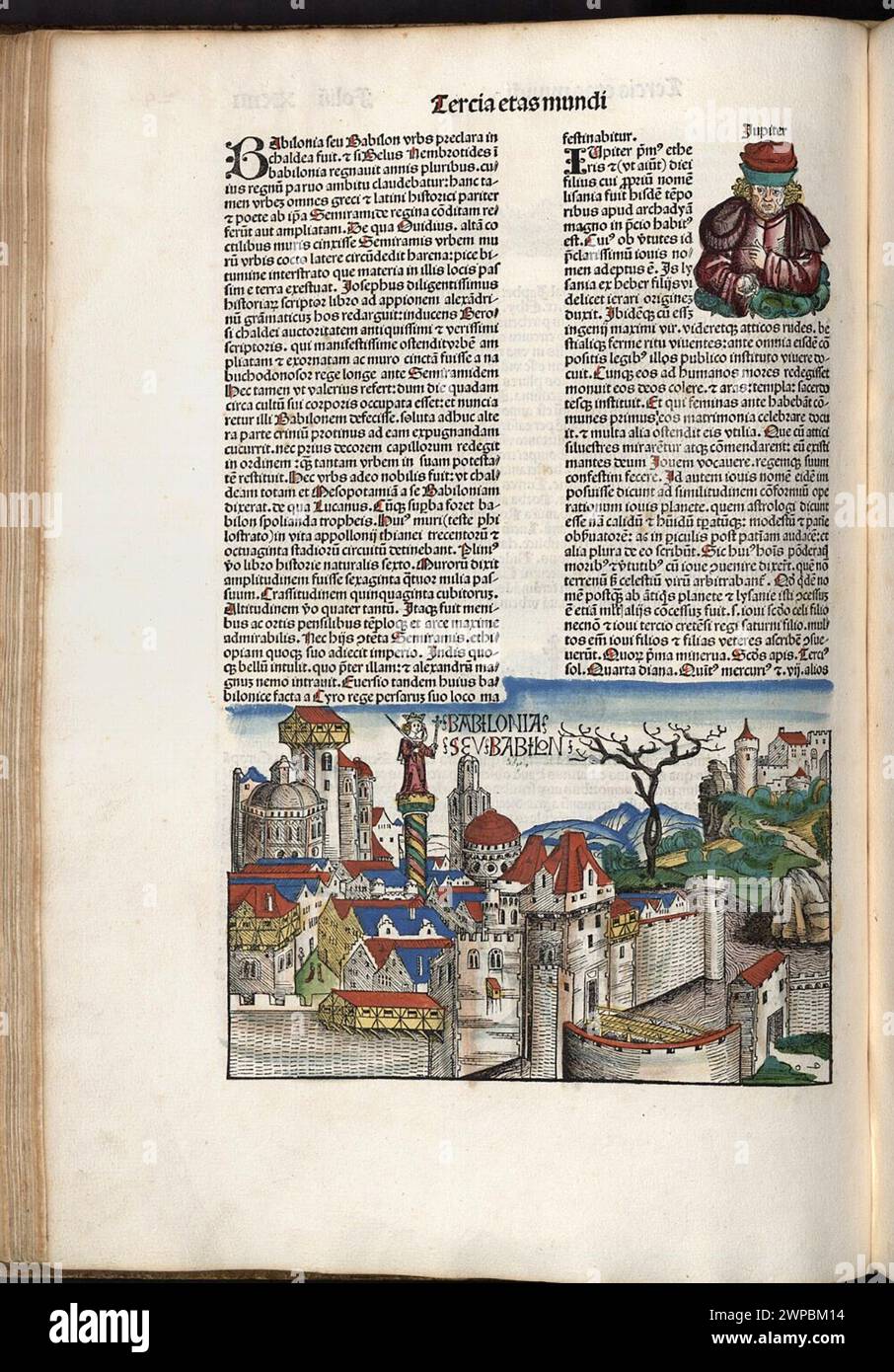 Beautiful woodcut pages from the 1493 Nuremberg Chronicle, which is an ...