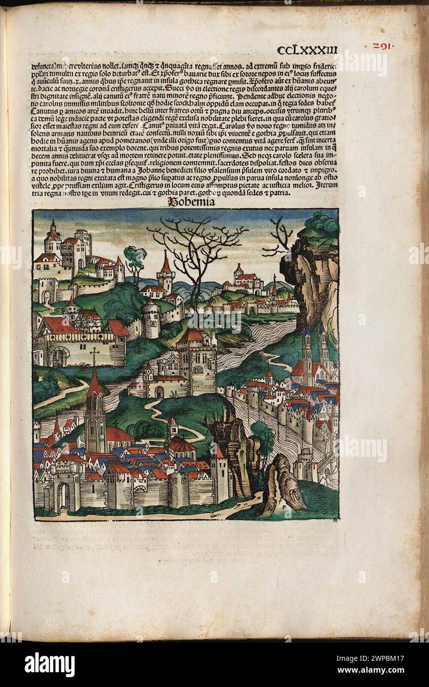 Beautiful woodcut pages from the 1493 Nuremberg Chronicle, which is an ...