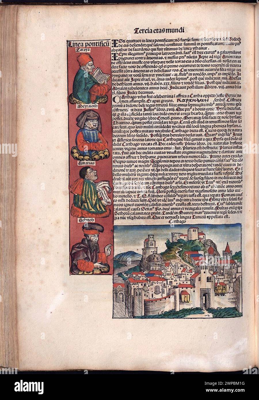 Beautiful woodcut pages from the 1493 Nuremberg Chronicle, which is an ...