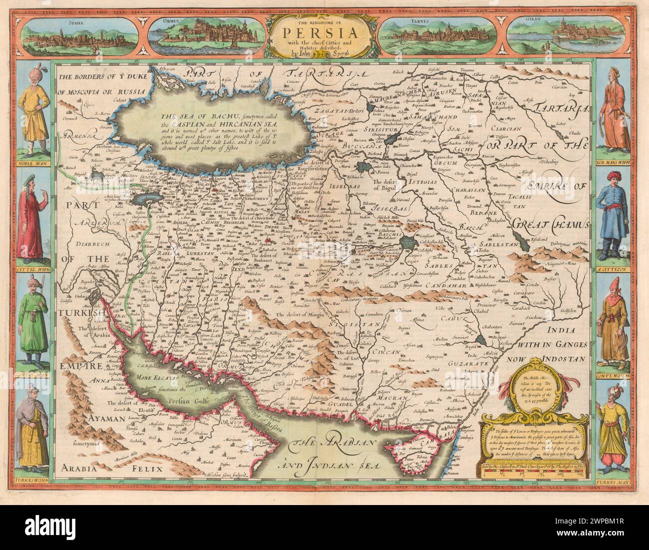 Vintage Map of The Kingdom of Persia, with chief cities and garments in ...