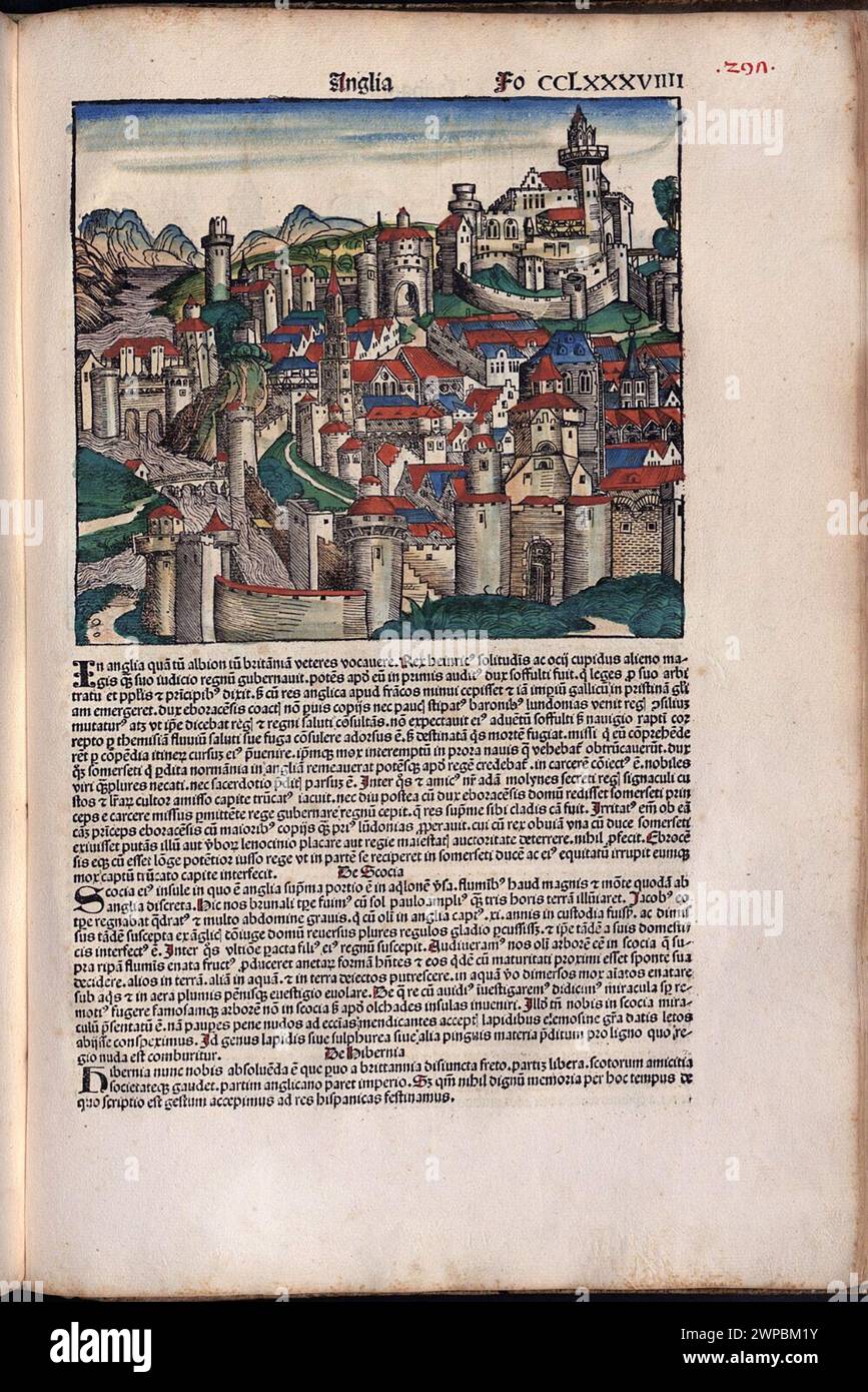 Beautiful woodcut pages from the 1493 Nuremberg Chronicle, which is an ...