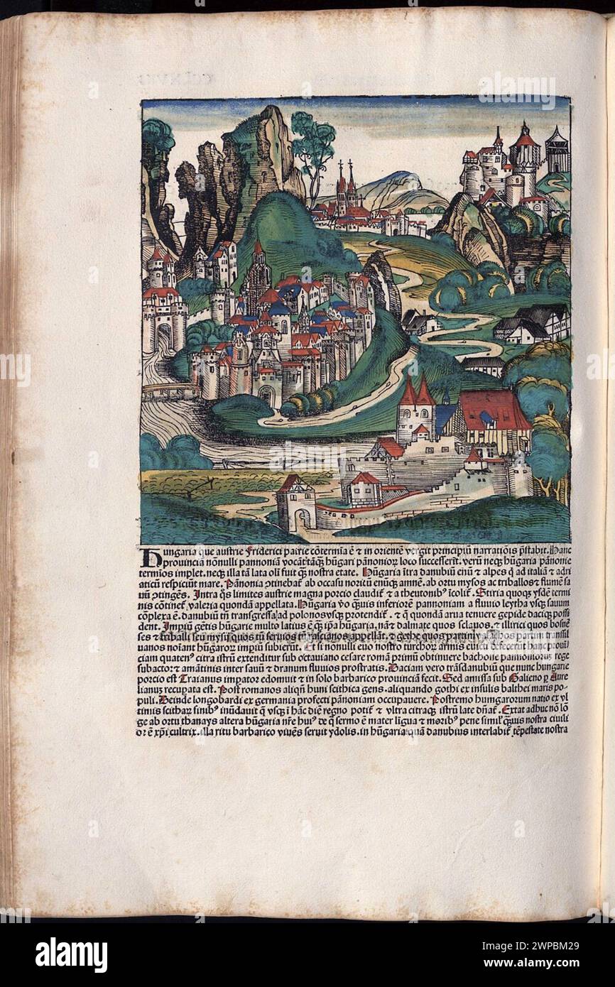 Beautiful woodcut pages from the 1493 Nuremberg Chronicle, which is an ...