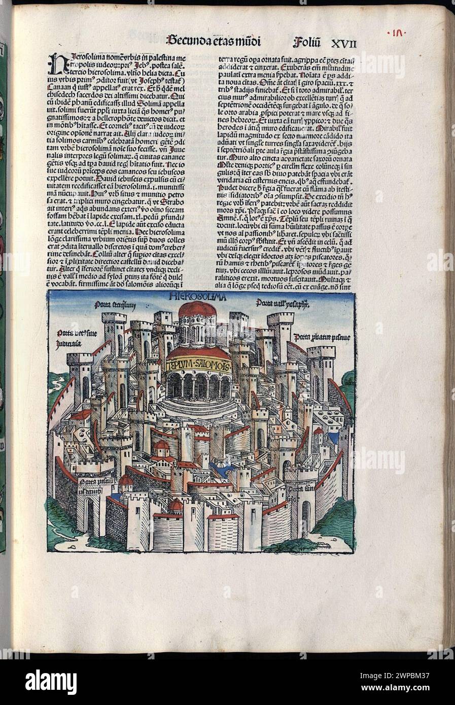Beautiful woodcut pages from the 1493 Nuremberg Chronicle, which is an ...