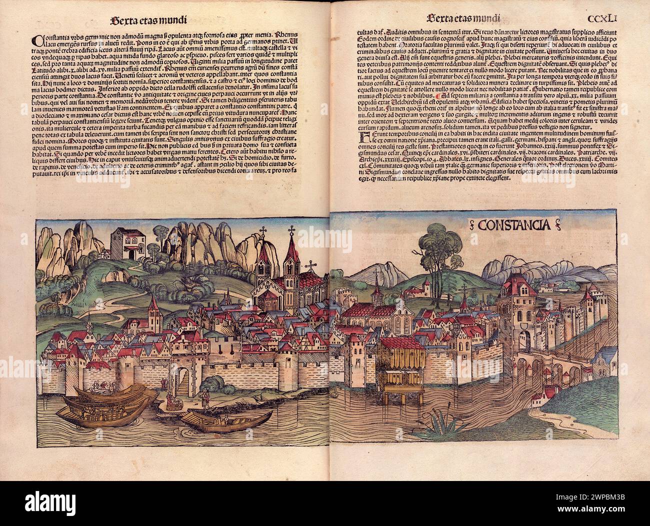 Beautiful woodcut pages from the 1493 Nuremberg Chronicle, which is an ...