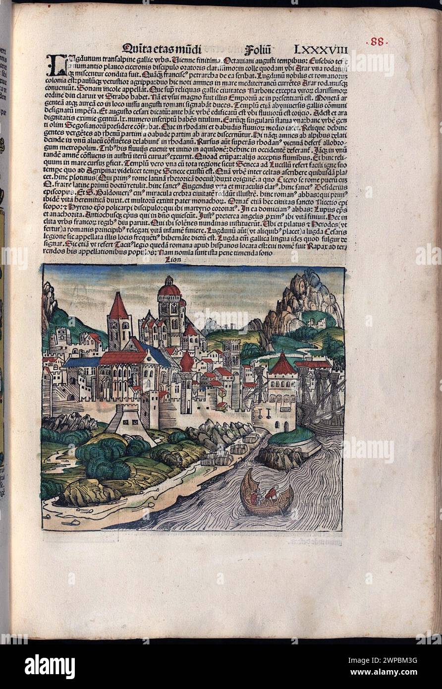 Beautiful woodcut pages from the 1493 Nuremberg Chronicle, which is an ...