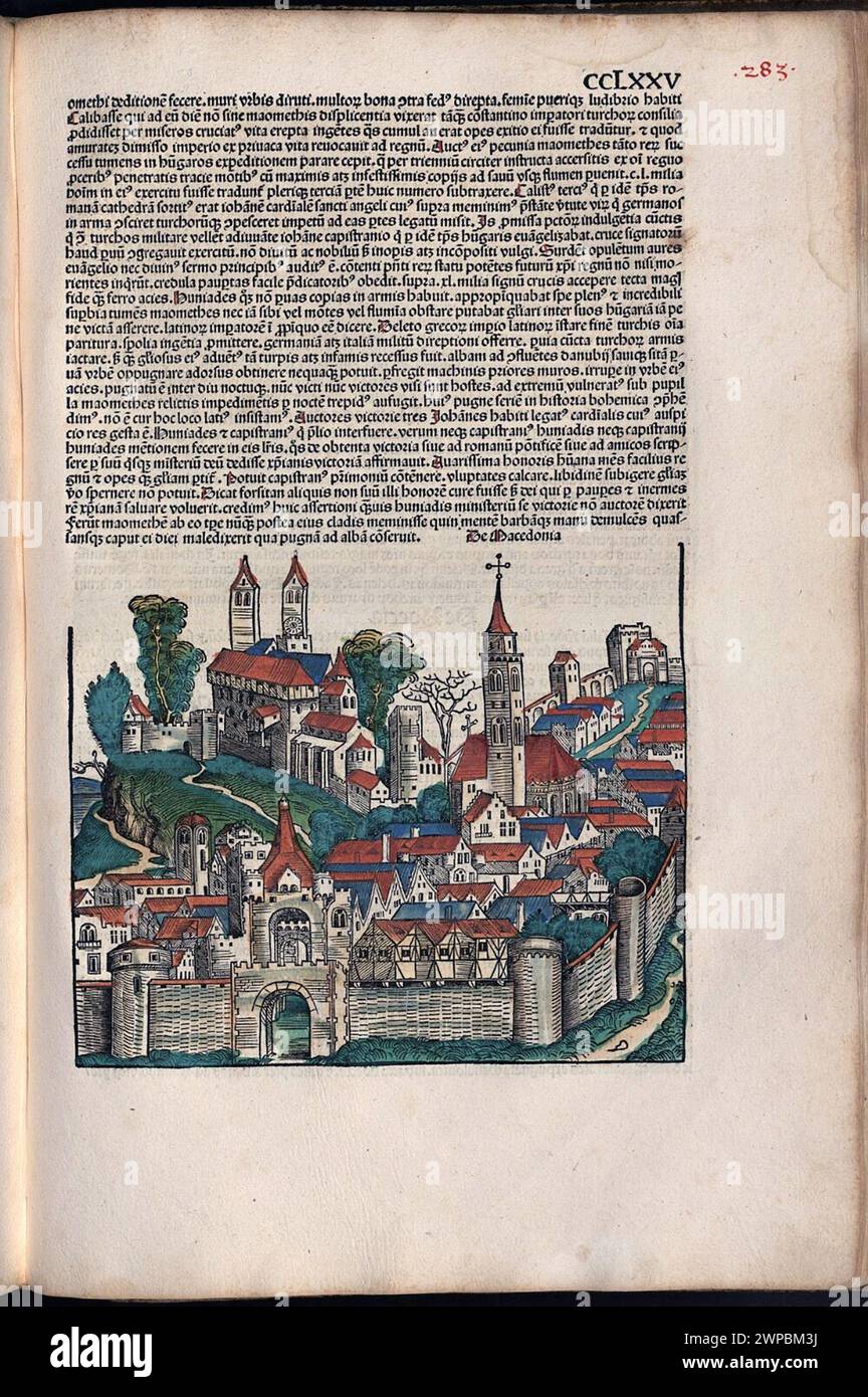 Beautiful woodcut pages from the 1493 Nuremberg Chronicle, which is an ...