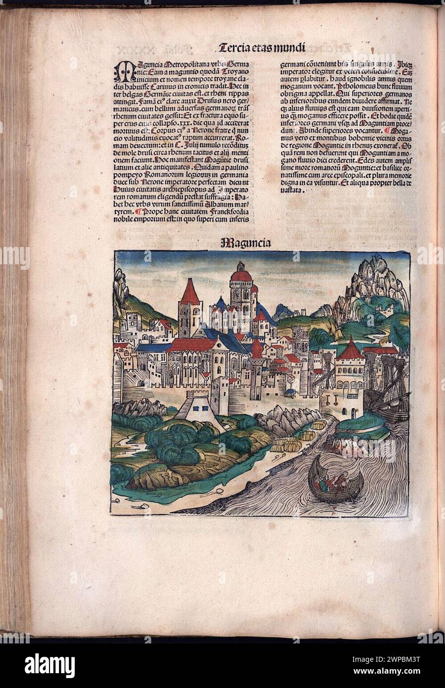 Beautiful woodcut pages from the 1493 Nuremberg Chronicle, which is an ...