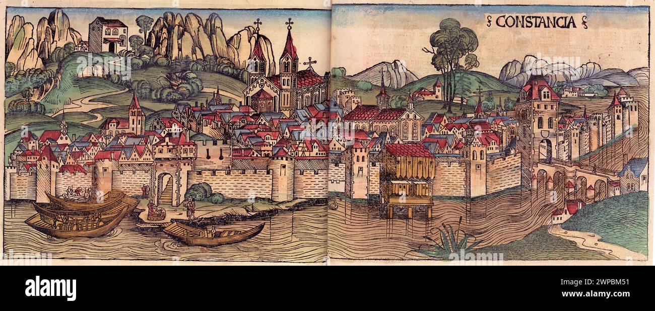 A beautiful woodcut from 1493 of the town of Constance (Konstanz) in ...