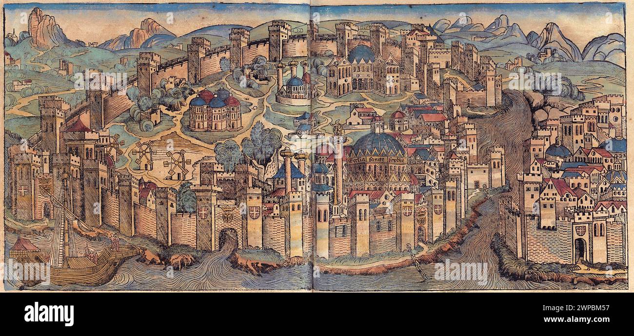 A beautiful woodcut from 1493 of the town of Constantinopel ...