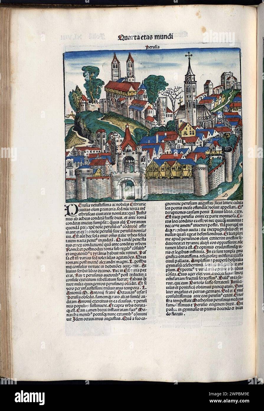 Beautiful woodcut pages from the 1493 Nuremberg Chronicle, which is an ...