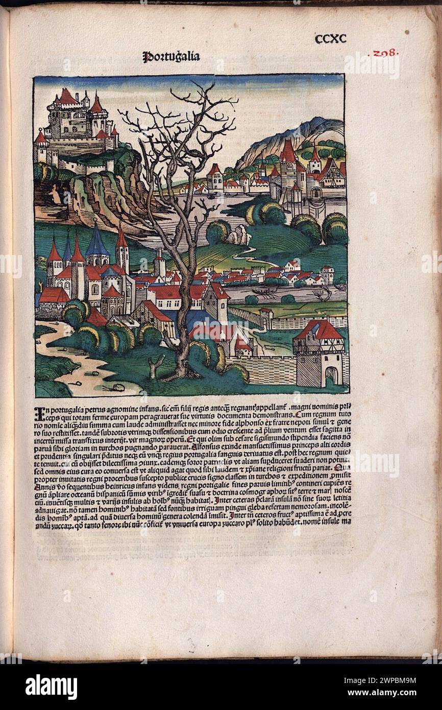 Beautiful woodcut pages from the 1493 Nuremberg Chronicle, which is an ...