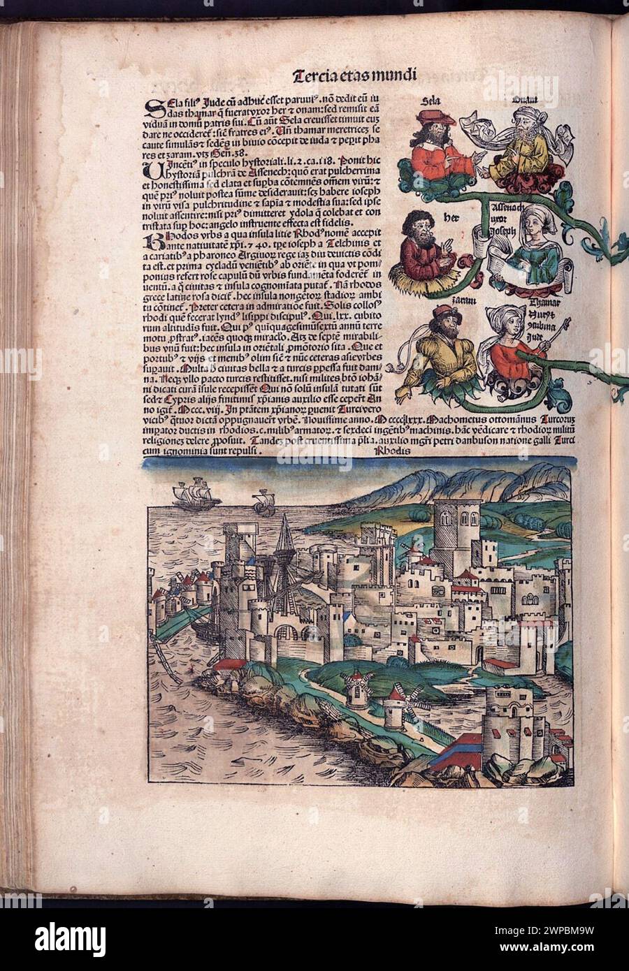 Beautiful woodcut pages from the 1493 Nuremberg Chronicle, which is an ...