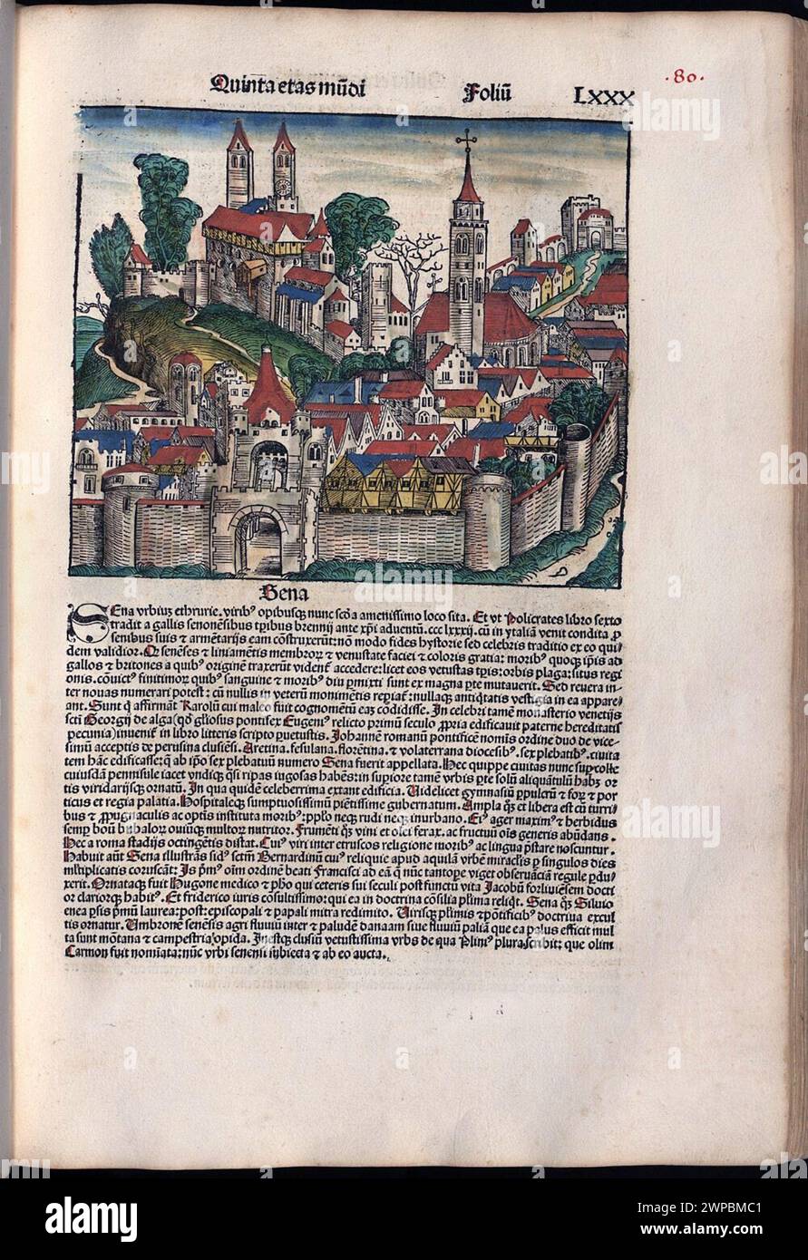 Beautiful woodcut pages from the 1493 Nuremberg Chronicle, which is an ...