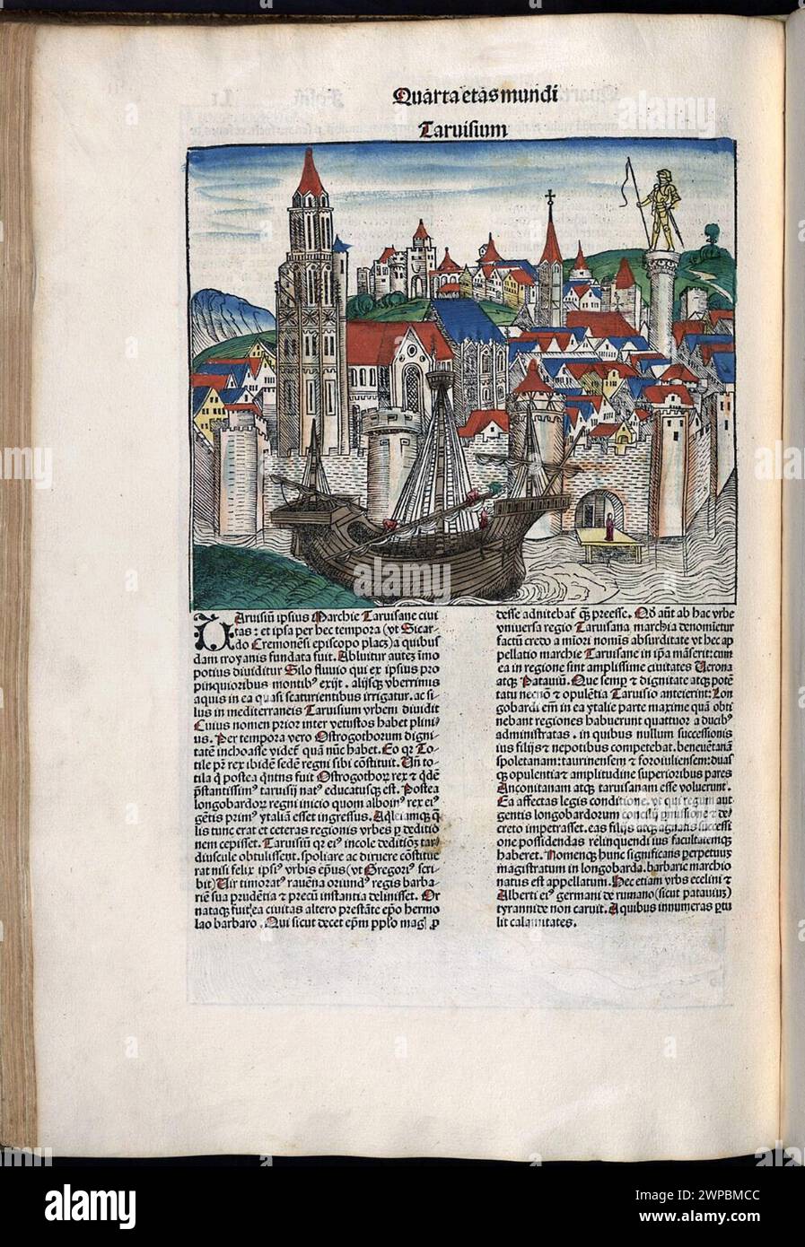 Beautiful woodcut pages from the 1493 Nuremberg Chronicle, which is an ...