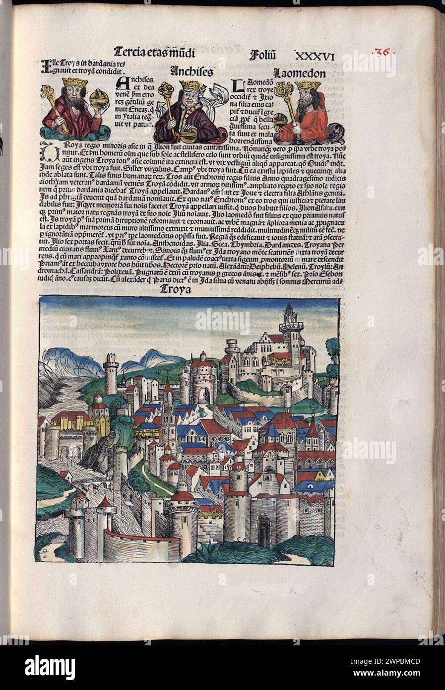 Beautiful woodcut pages from the 1493 Nuremberg Chronicle, which is an ...