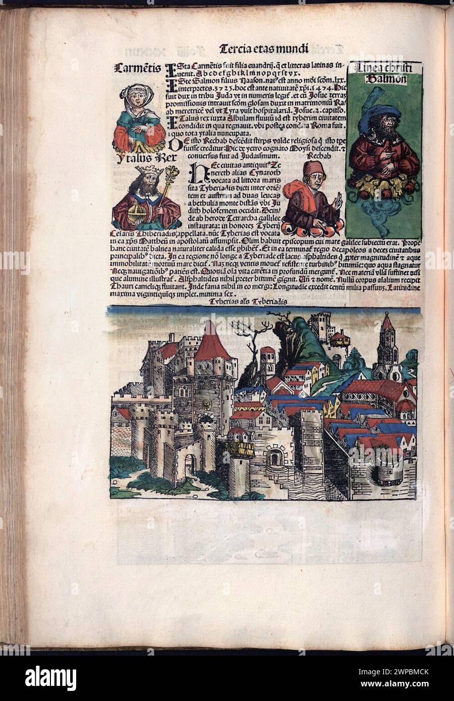 Beautiful woodcut pages from the 1493 Nuremberg Chronicle, which is an ...