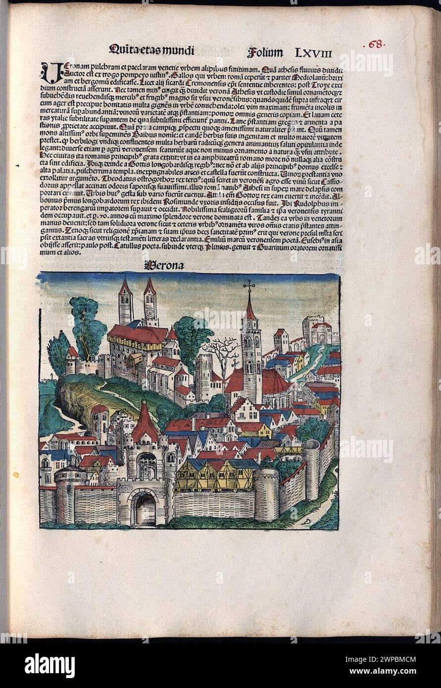 Beautiful woodcut pages from the 1493 Nuremberg Chronicle, which is an ...