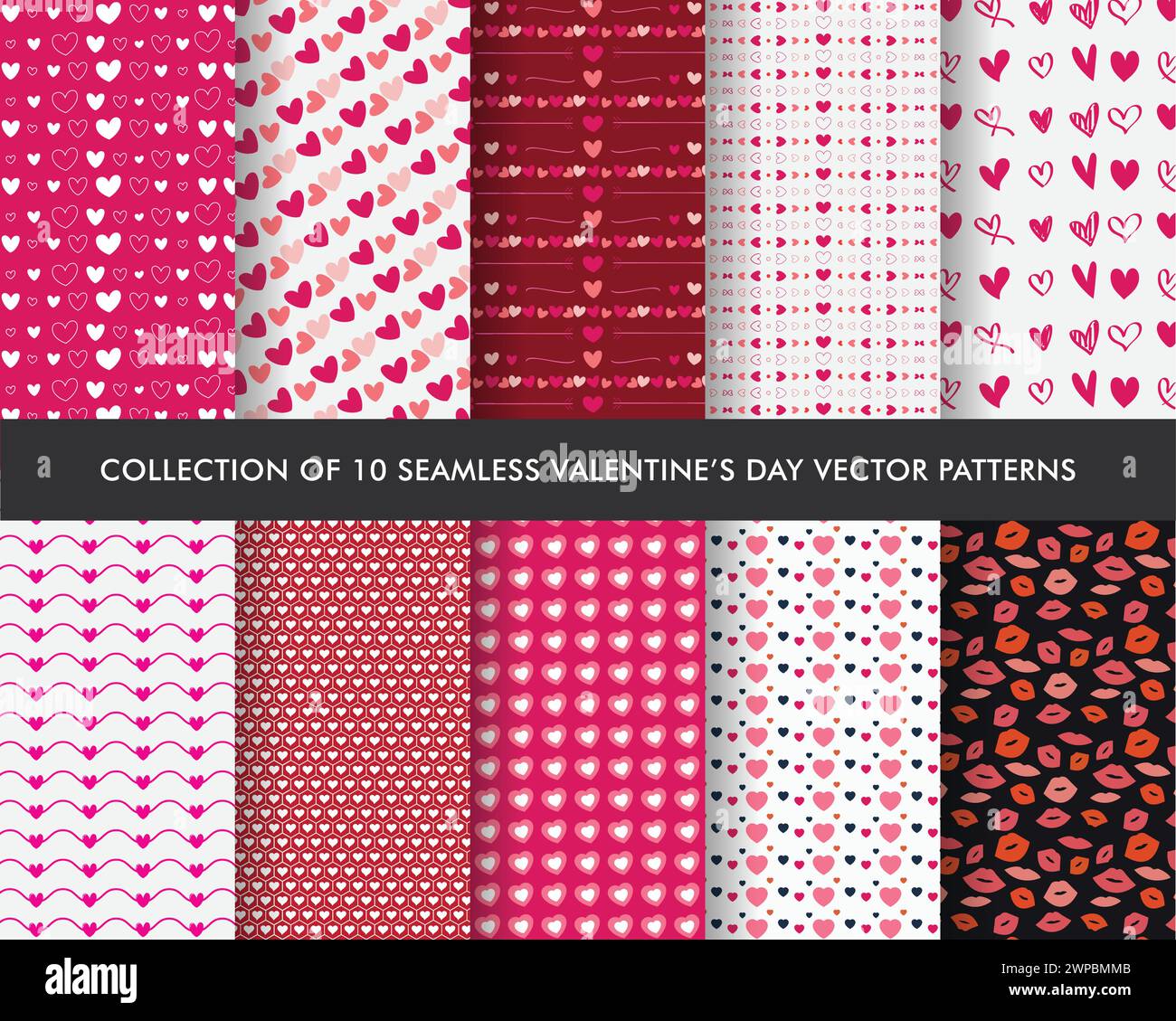 Collection of Heart and sweet pink Seamless Patterns for valentines day ...